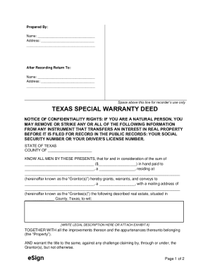 Fillable Online FORM OF SPECIAL WARRANTY DEED Sample Clauses Fax Email Print - pdfFiller