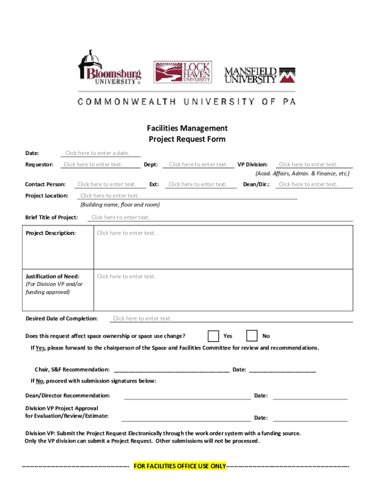 Fillable Online Facilities Management Project Request Form Fax Email ...