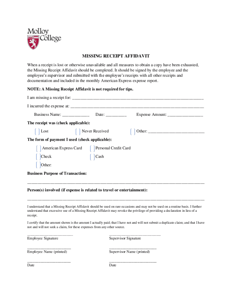 Fillable Online How Do I Add a Missing Receipt Affidavit to My Exp ...