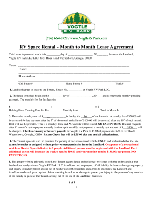 Fillable Online RV Space Rental - Month to Month Lease Agreement Sample ...