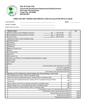 Fillable Online Dwelling Unit Feeder and Service Load Calculation 220. ...