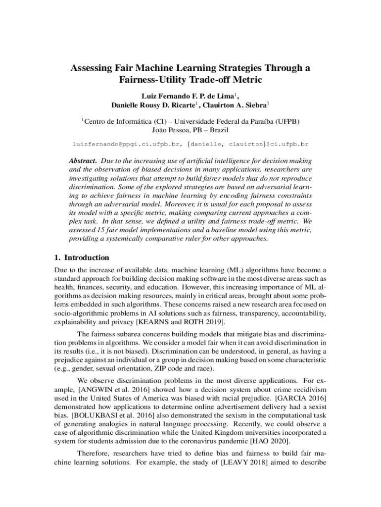 Fillable Online Assessing Fair Machine Learning Strategies Through a ...