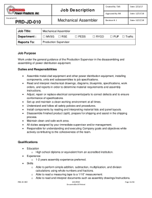 Fillable Online PRD-JD-010 - Mechanical Assembler Fax Email Print ...