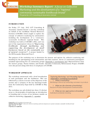 Fillable Online Workshop Summary Report - A focus on Collective Marketing ... Fax Email Print ...