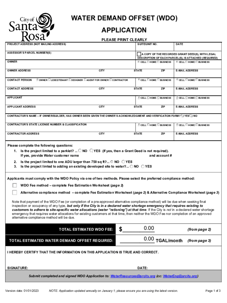 Fillable Online WATER DEMAND OFFSET (WDO) APPLICATION INSTRUCTIONS Fax Email Print - pdfFiller