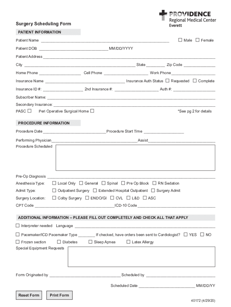 Fillable Online Surgery Scheduling Request Form (NEW REQUESTS ONLY) Fax ...