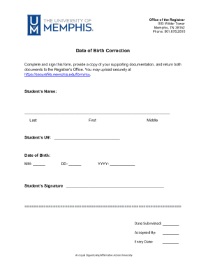 Fillable Online Date of Birth Correction form - The University of ...