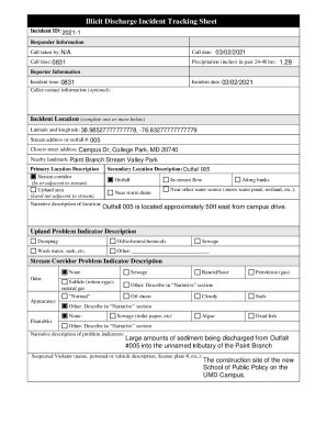 Fillable Online Illicit Discharge Incident Tracking Sheet - ESSR Fax ...