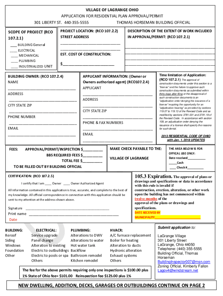 Fillable Online Village Hall - Village of LaGrange, Ohio Fax Email Print - pdfFiller