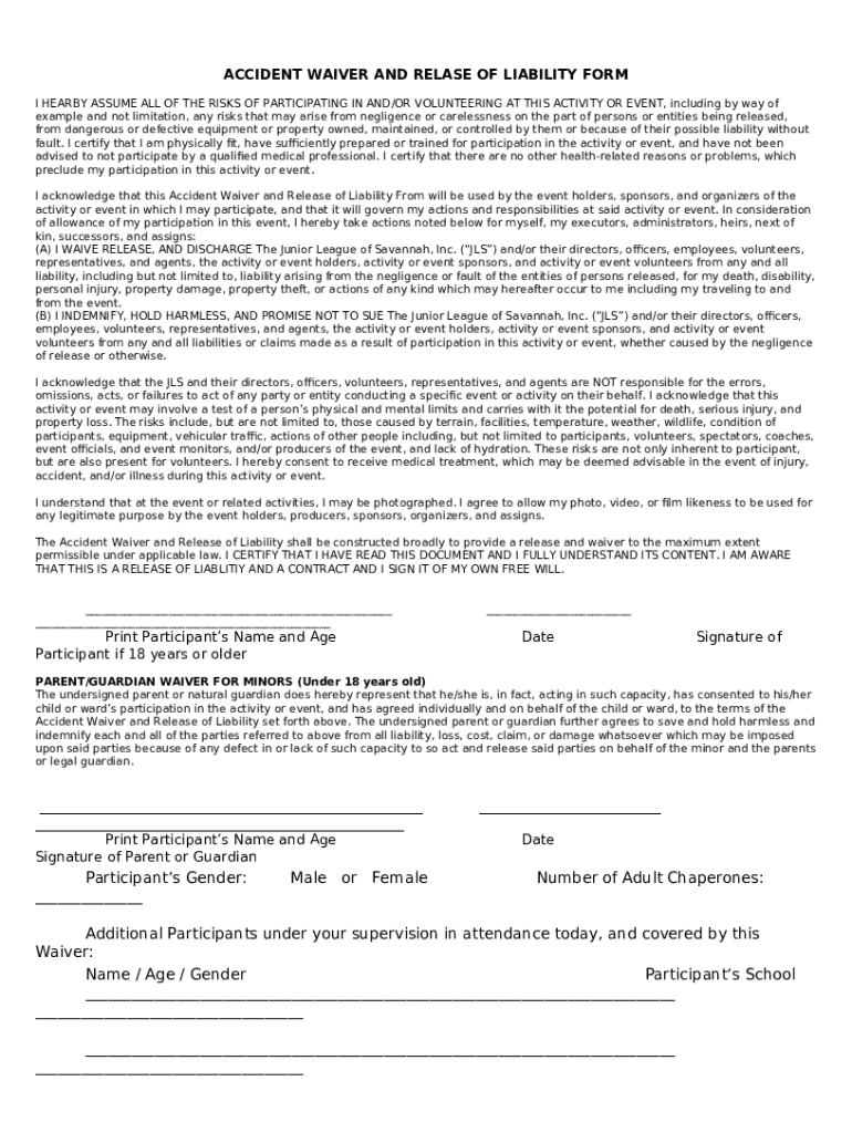 Accident Waiver and Release of Liability - Girls at Work Doc Template ...