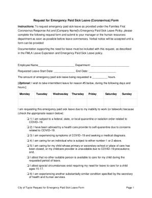 Fillable Online Request for Emergency Paid Sick Leave (Coronavirus ...