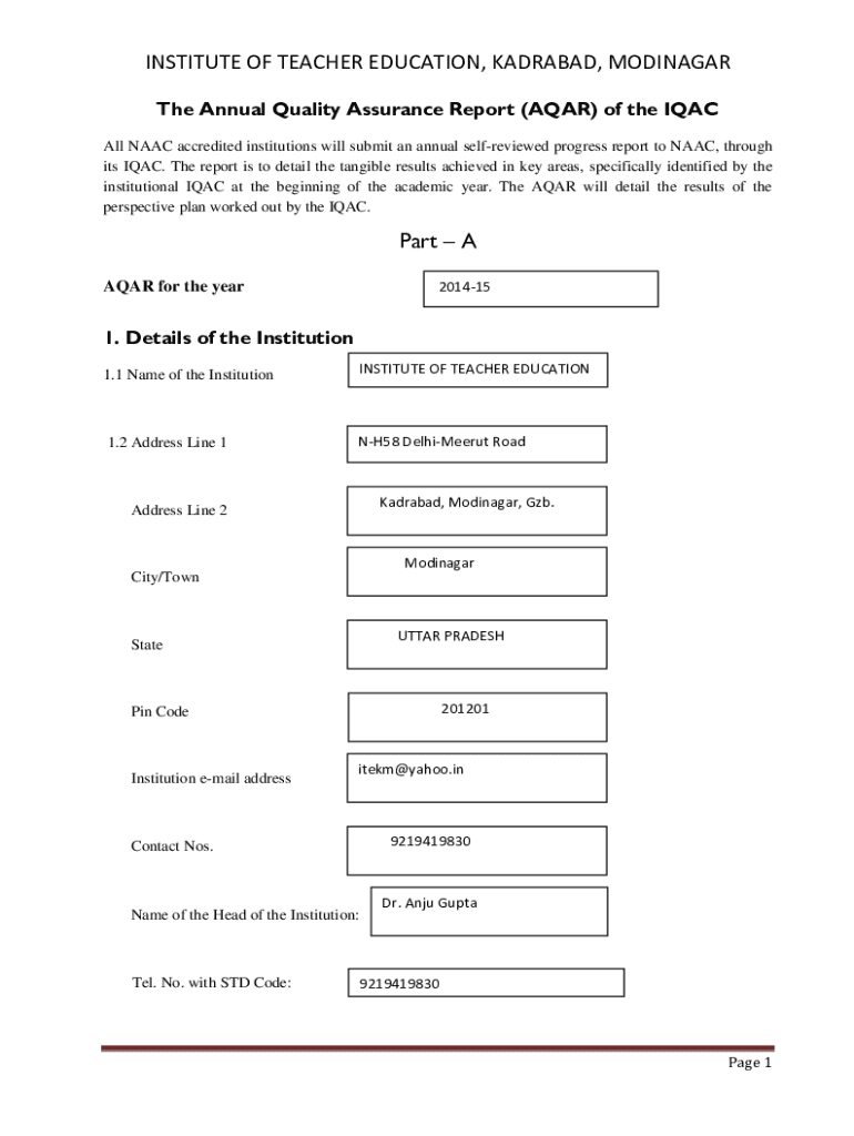 Fillable Online AQAR format for Teacher Education Institutions - NAAC ...