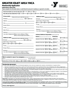 Fillable Online GREATER JOLIET AREA YMCA - Membership Application Fax ...