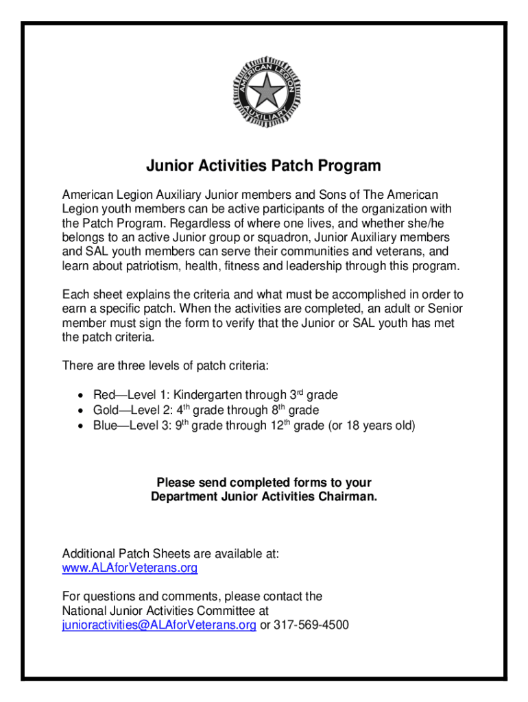 Fillable Online Junior Activities Patch Program - BLUE LEVEL 3: 9th12th ...