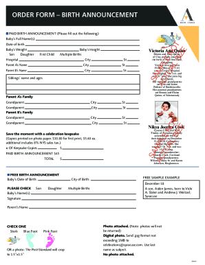 Fillable Online Free, printable, customizable birth announcement ...