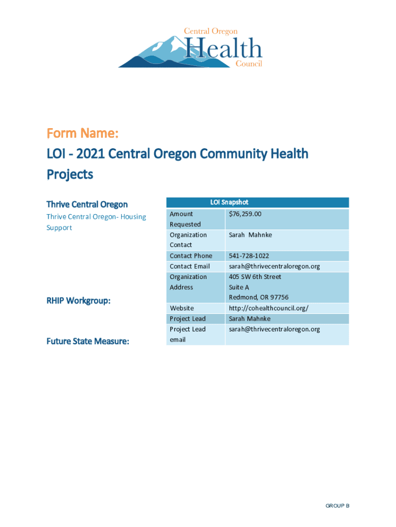 Fillable Online Form Name: LOI - 2021 Central Oregon Community Health ...