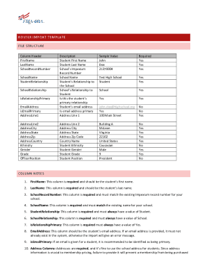 Fillable Online ROSTER IMPORT TEMPLATE Fax Email Print - pdfFiller