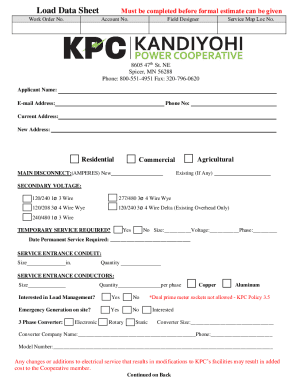 Fillable Online KPC Service Load Data Sheet Fax Email Print - pdfFiller