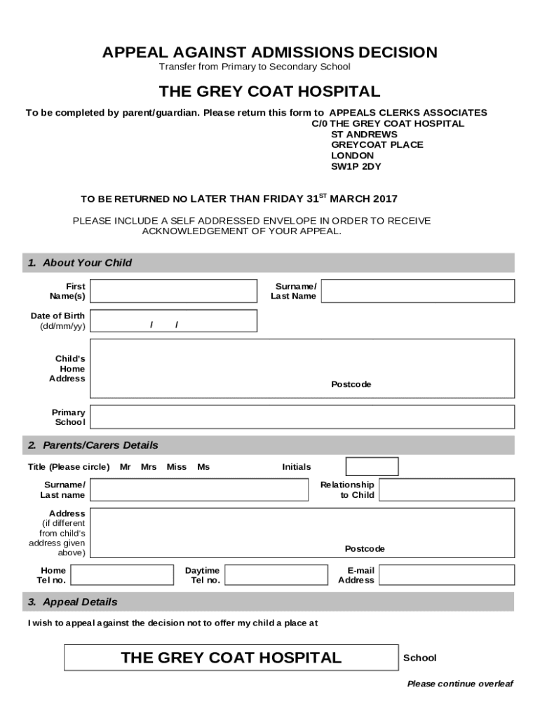 Admission Appeals s Doc Template | pdfFiller