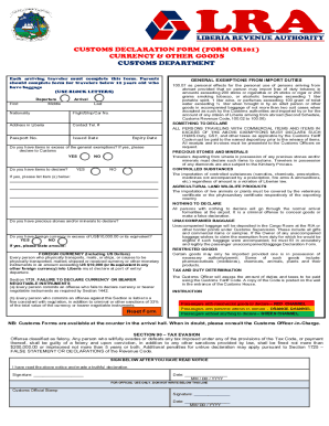 Fillable Online customs declaration form (form or101) currency & other goods Fax Email Print ...
