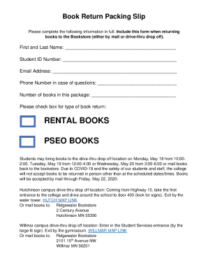 Fillable Online Textbook Rental Return Form (Shipping Method Only) Fax ...