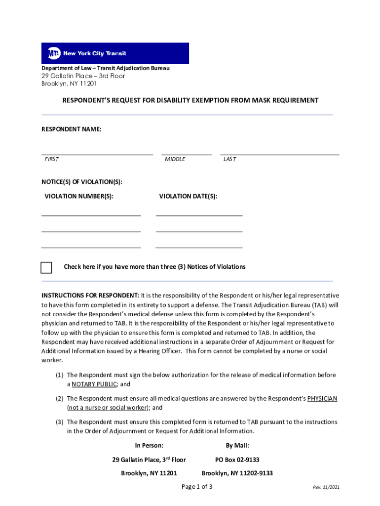 Fillable Online RESPONDENT'S REQUEST FOR DISABILITY EXEMPTION FROM ... Fax Email Print - pdfFiller