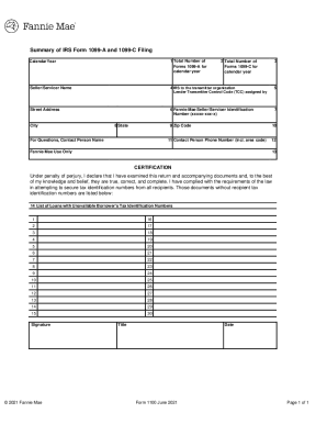 Fillable Online Summary of IRS Form 1099-A and 1099-C Filing (Form 1100 ...