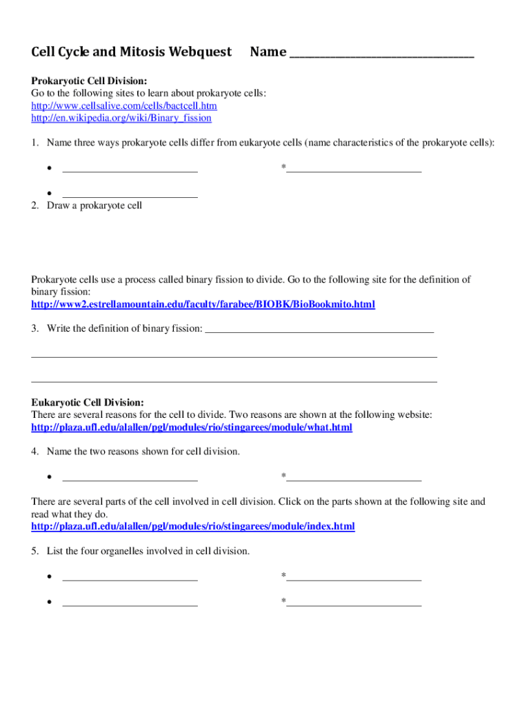 Fillable Online Bacterial binary fissionThe cell cycle and mitosis ...