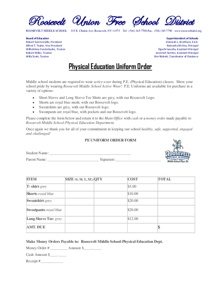 Fillable Online Physical Education Uniform Order Fax Email Print ...