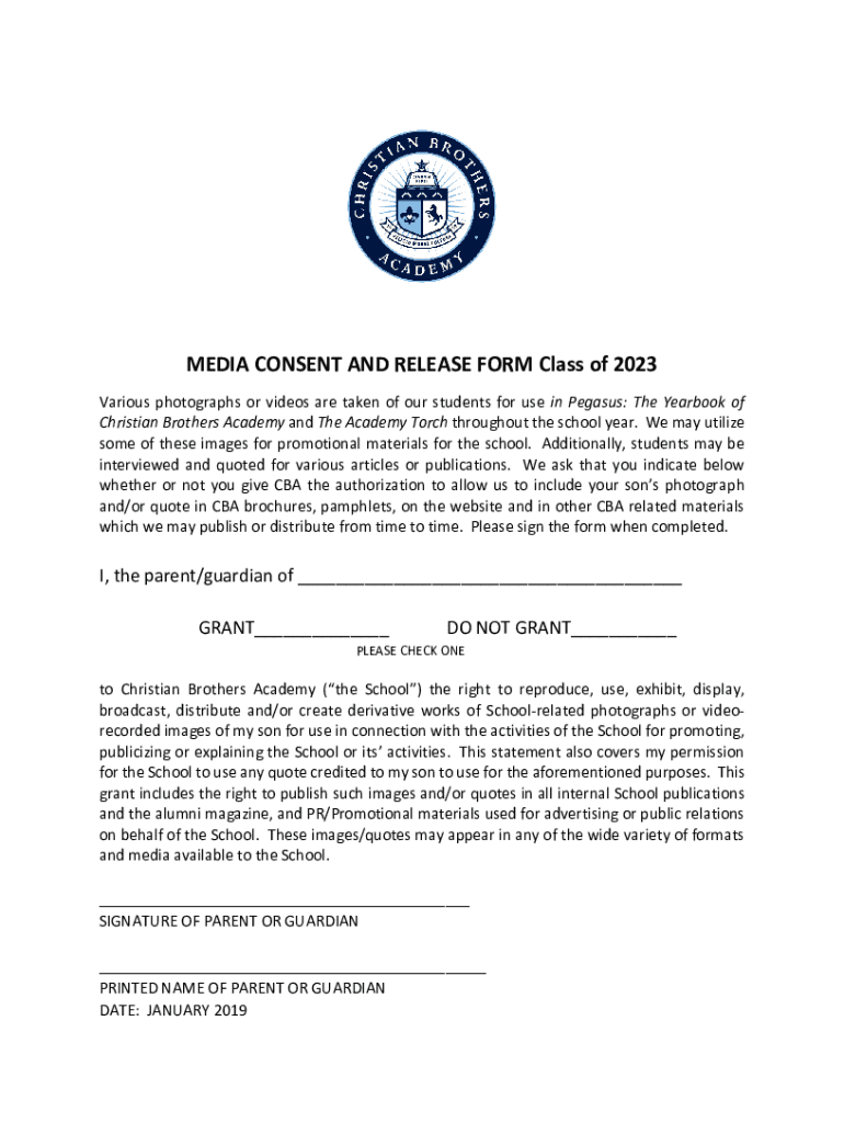 Fillable Online MEDIA CONSENT AND RELEASE FORM Class of 2023 Fax Email Print - pdfFiller