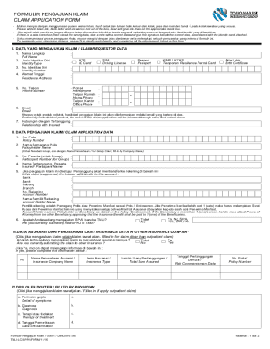 Fillable Online formulir pengajuan klaim - claim application form - BCA ...