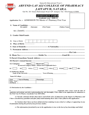 Fillable Online Admission process form AGCOP M. Pharmacy Fax Email Print - pdfFiller