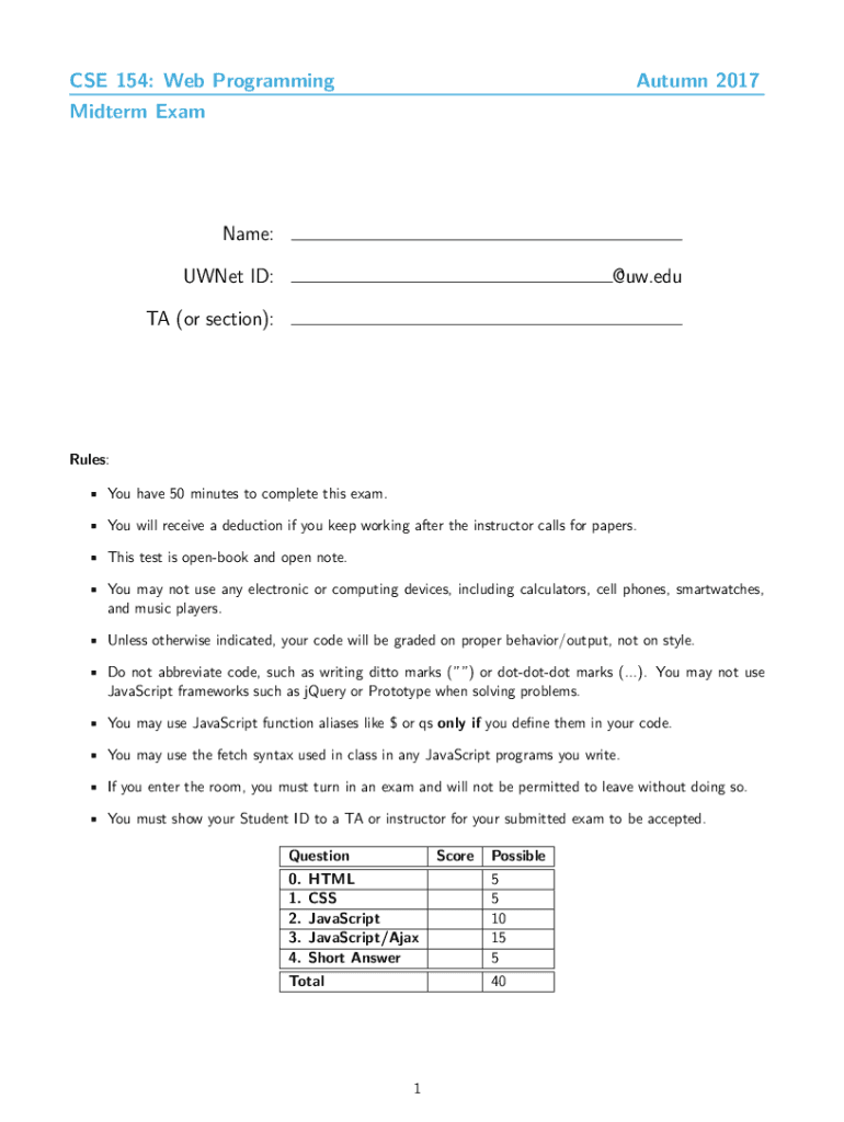 Fillable Online CSE 154: Web Programming - University of Washington Fax Email Print - pdfFiller