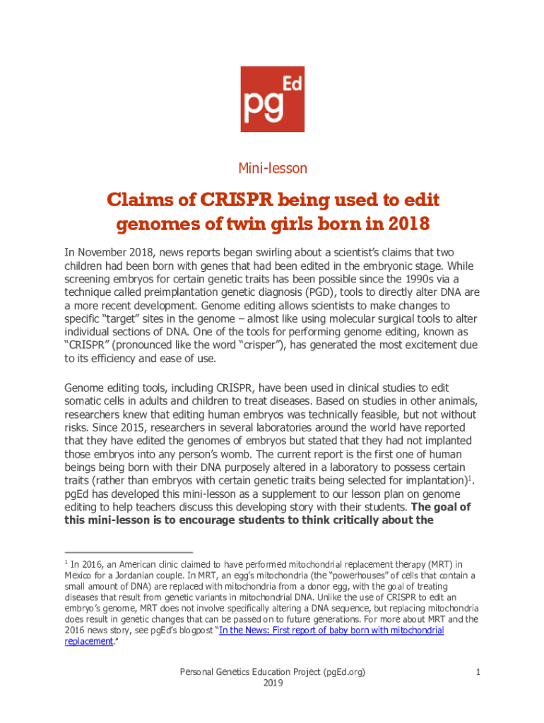 Fillable Online Chinese scientist claims world's first gene-edited ...