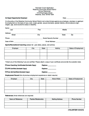 Fillable Online Volunteer Coach Application with Background Check Fax ...