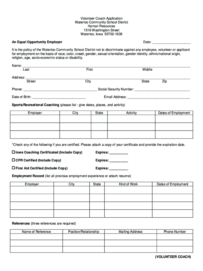 Fillable Online Volunteer Coach Application with Background Check Fax Email Print - pdfFiller