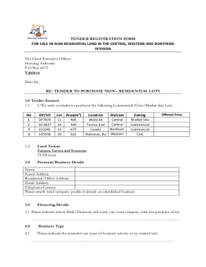 Fillable Online TENDER REGISTRATION FORM FOR SALE OF NON ... Fax Email ...