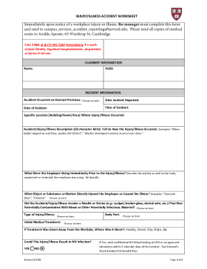 Fillable Online fta campusservices harvard injury/illness accident ...