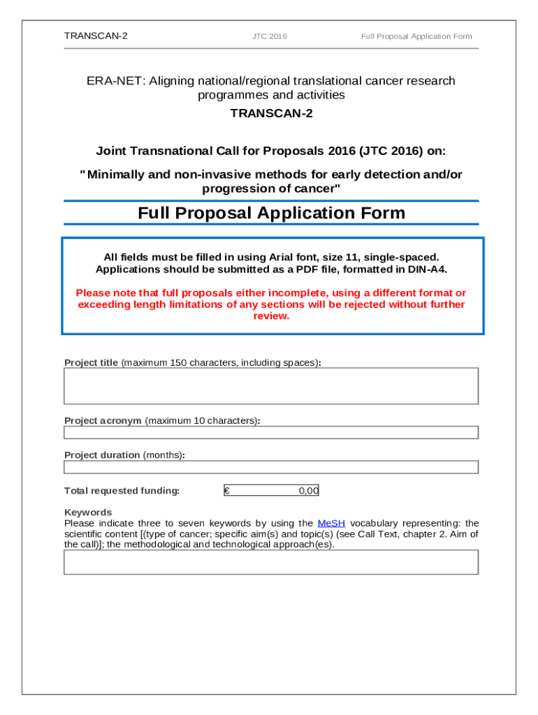 TRANSCAN JTC 2014 Full Proposal Application Doc Template | pdfFiller