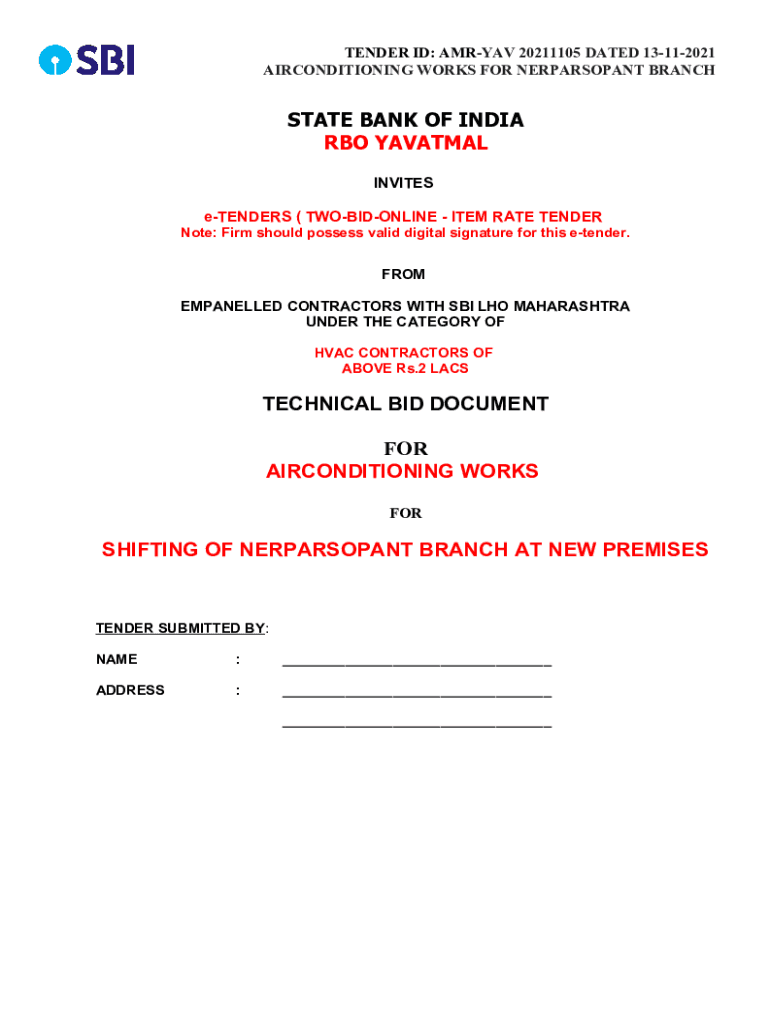 Fillable Online STATE BANK OF INDIA RBO, YAVATMAL FOR INTERIOR ... Fax ...