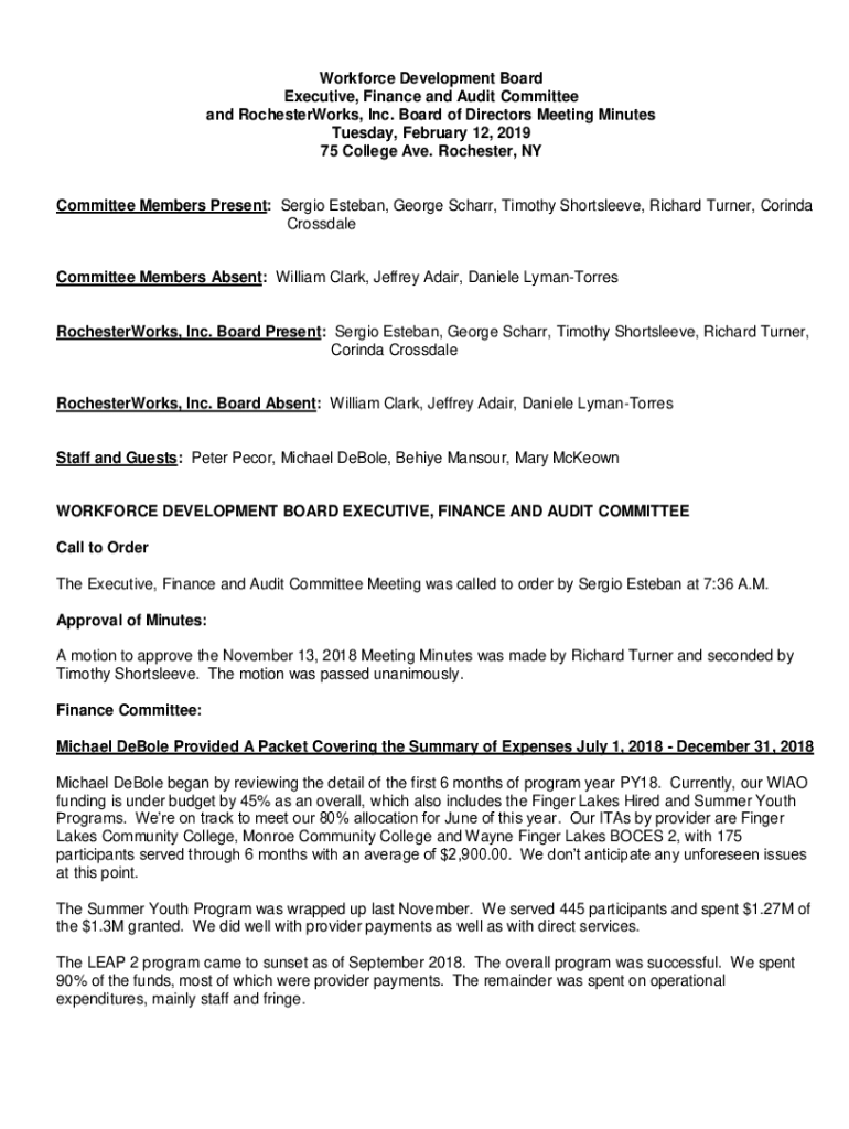 Fillable Online Workforce Development Board Executive, Finance and ...