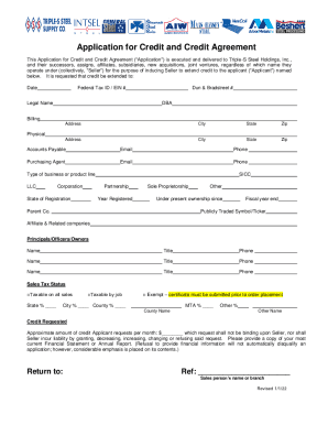 Fillable Online Application for Credit and Credit Agreement - Triple-S ...