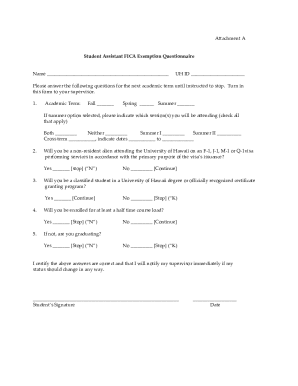 Fillable Online Attachment A Student Assistant FICA Exemption ... Fax ...