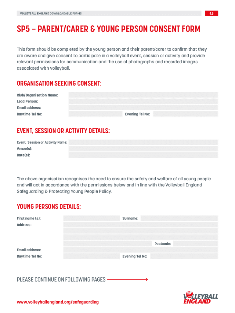 Fillable Online SP5PARENT/CARER & YOUNG PERSON CONSENT FORM Fax Email ...