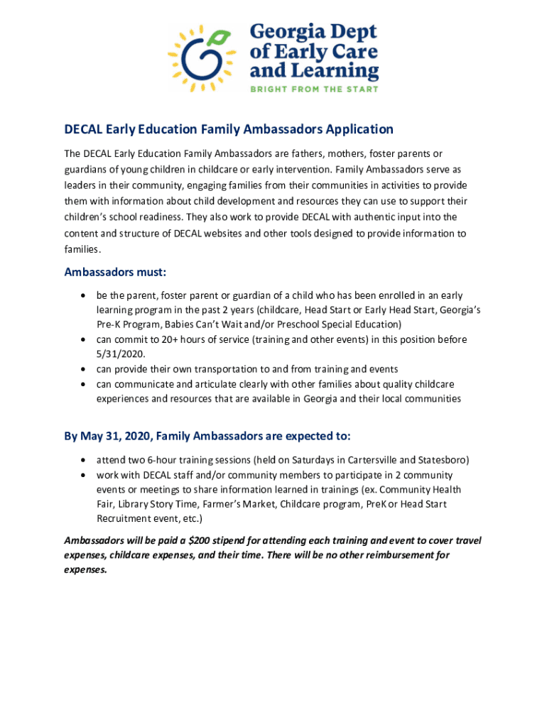 Fillable Online DECAL Early Education Family Ambassadors Application ...