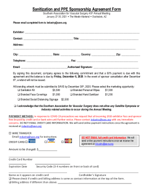 Fillable Online Sanitization and PPE Sponsorship Agreement Form Fax ...