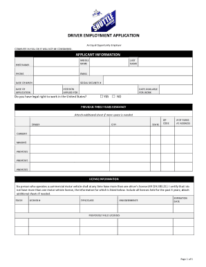Fillable Online DRIVER'S APPLICATION FOR EMPLOYMENT - Mad Express Fax ...