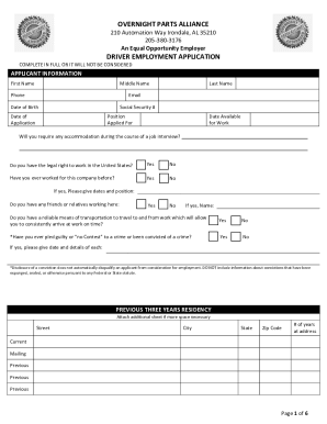 Fillable Online DRIVER EMPLOYMENT APPLICATION Fax Email Print - pdfFiller