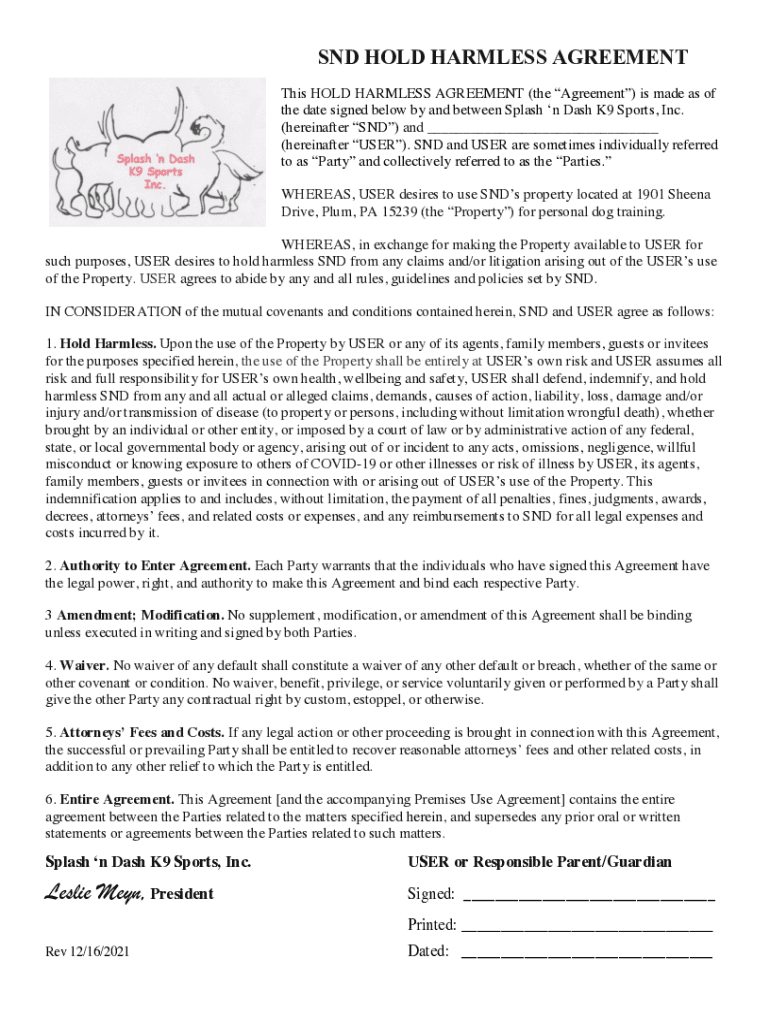 Fillable Online release, hold harmless and indemnity agreement Fax ...