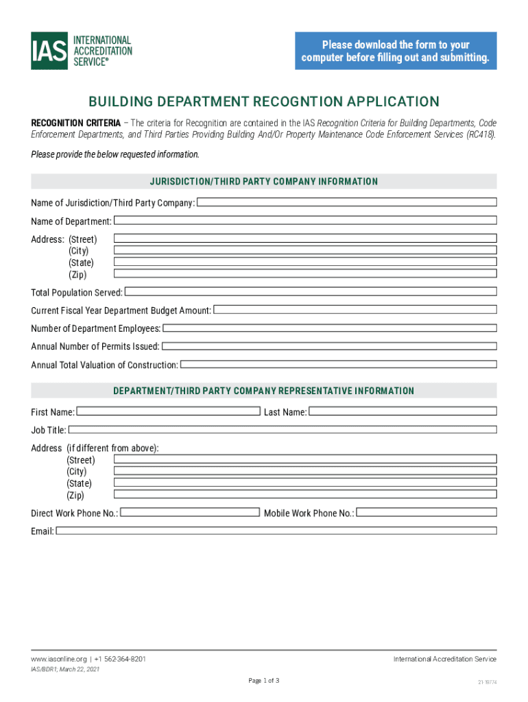 Fillable Online IAS Building Department Recognition Program Fax Email ...